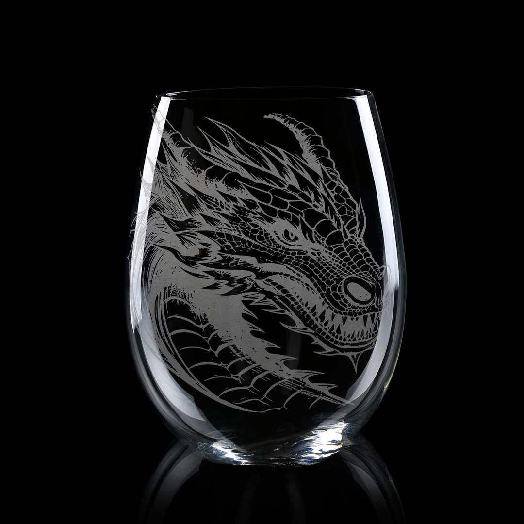 DRAGON Engraved 17oz Wine Glass | Legends Creatures Medieval Monster ...