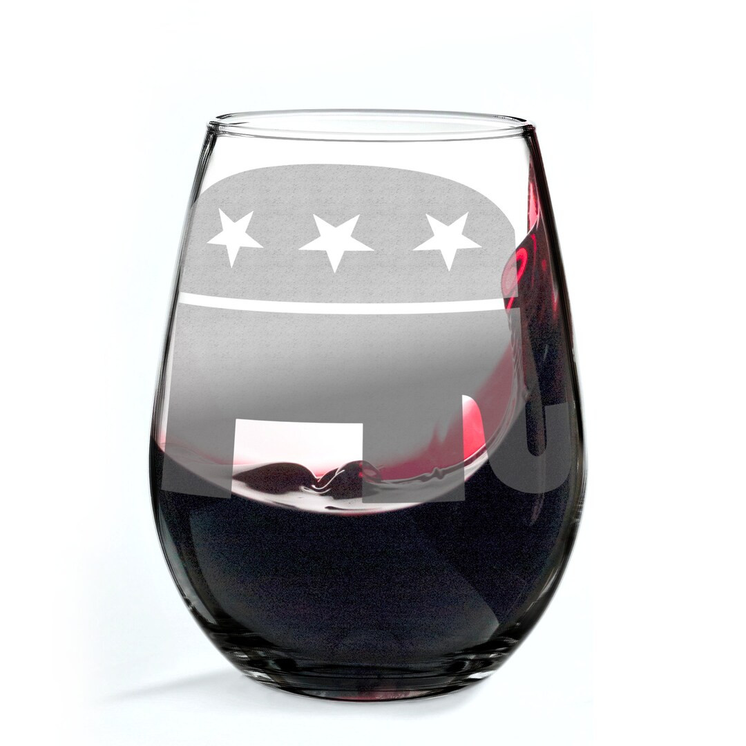 REPUBLICAN GOP EMBLEM Engraved 17oz Wine Glass Emblem of Values ...