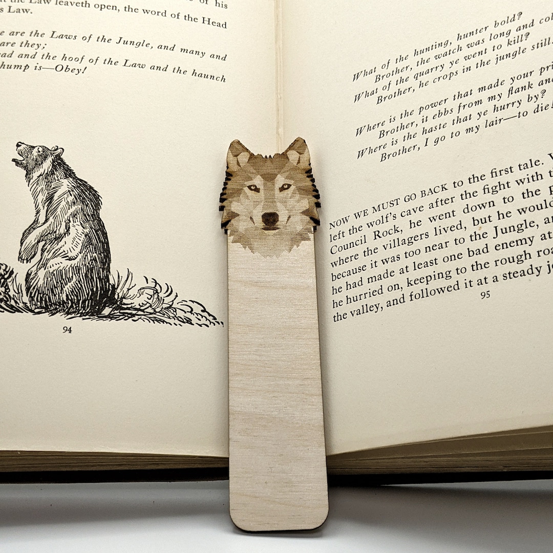 WOLF Engraved Bookmark | 1/8" Baltic Birch | Reader Wildlife Animal ...
