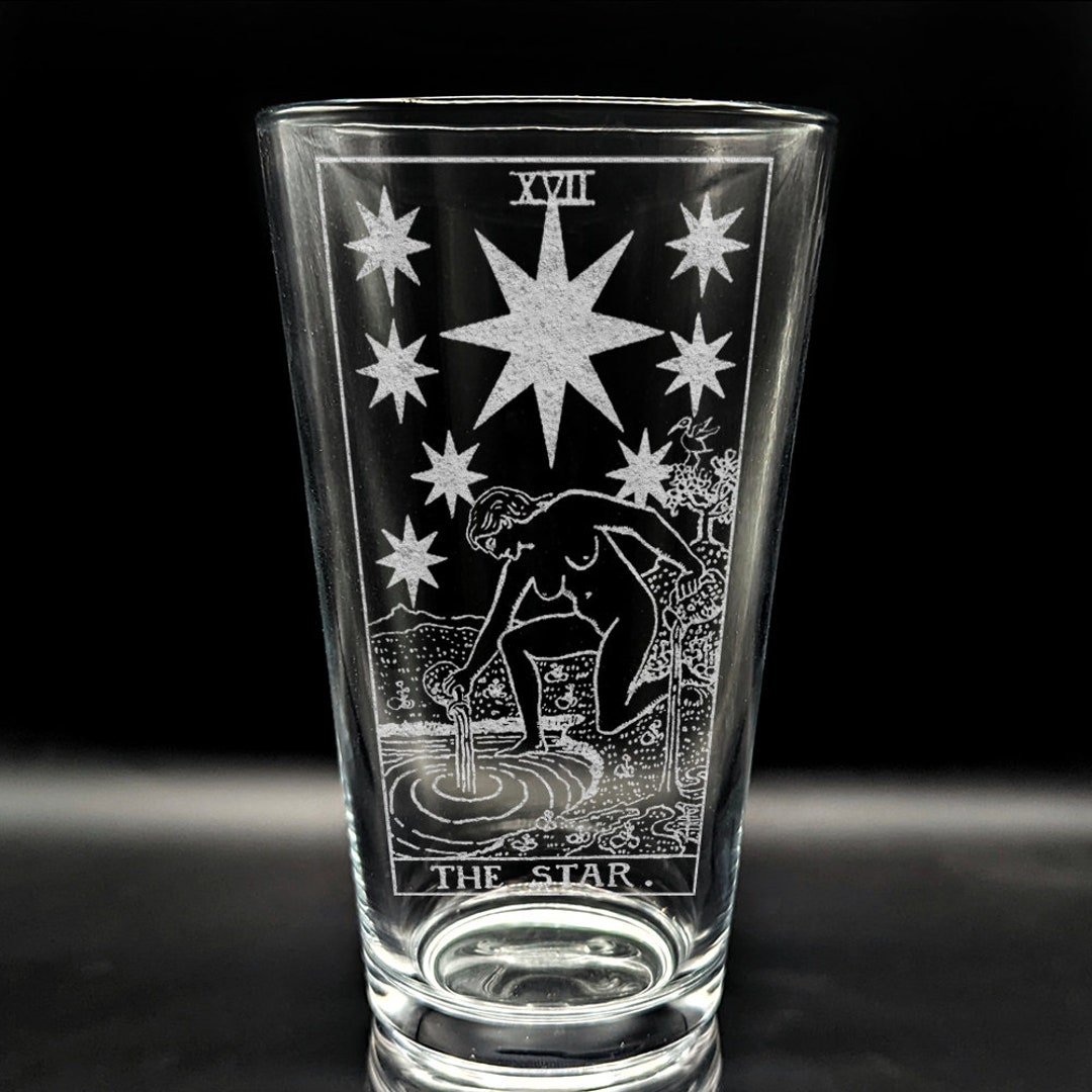 THE STAR Rider-waite Tarot Card Engraved 16oz Pint Glass New Age ...