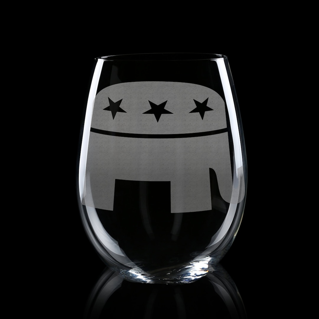 REPUBLICAN (GOP) EMBLEM Engraved 17oz Wine Glass | Emblem of Values ...