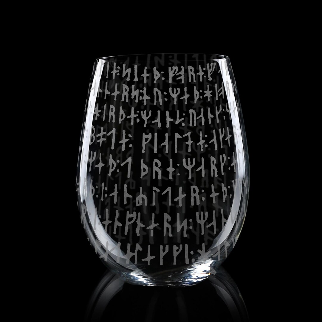 NORDIC VIKING RUNES Engraved 17oz Wine Glass | Handcrafted Norse Symbol ...