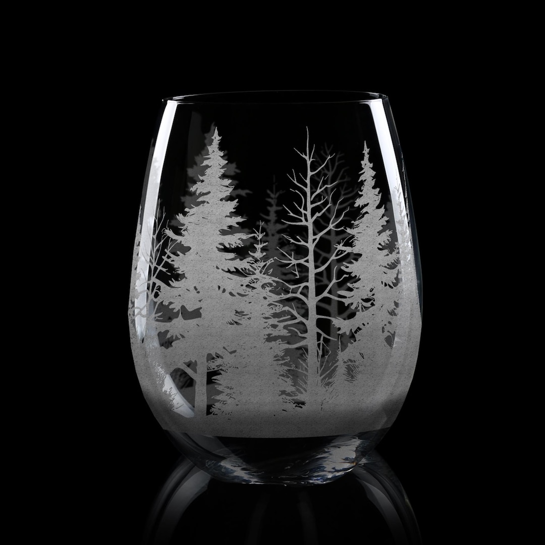 PINE FOREST Engraved 17oz Wine Glass | Nature Scene Wildflower Floral ...