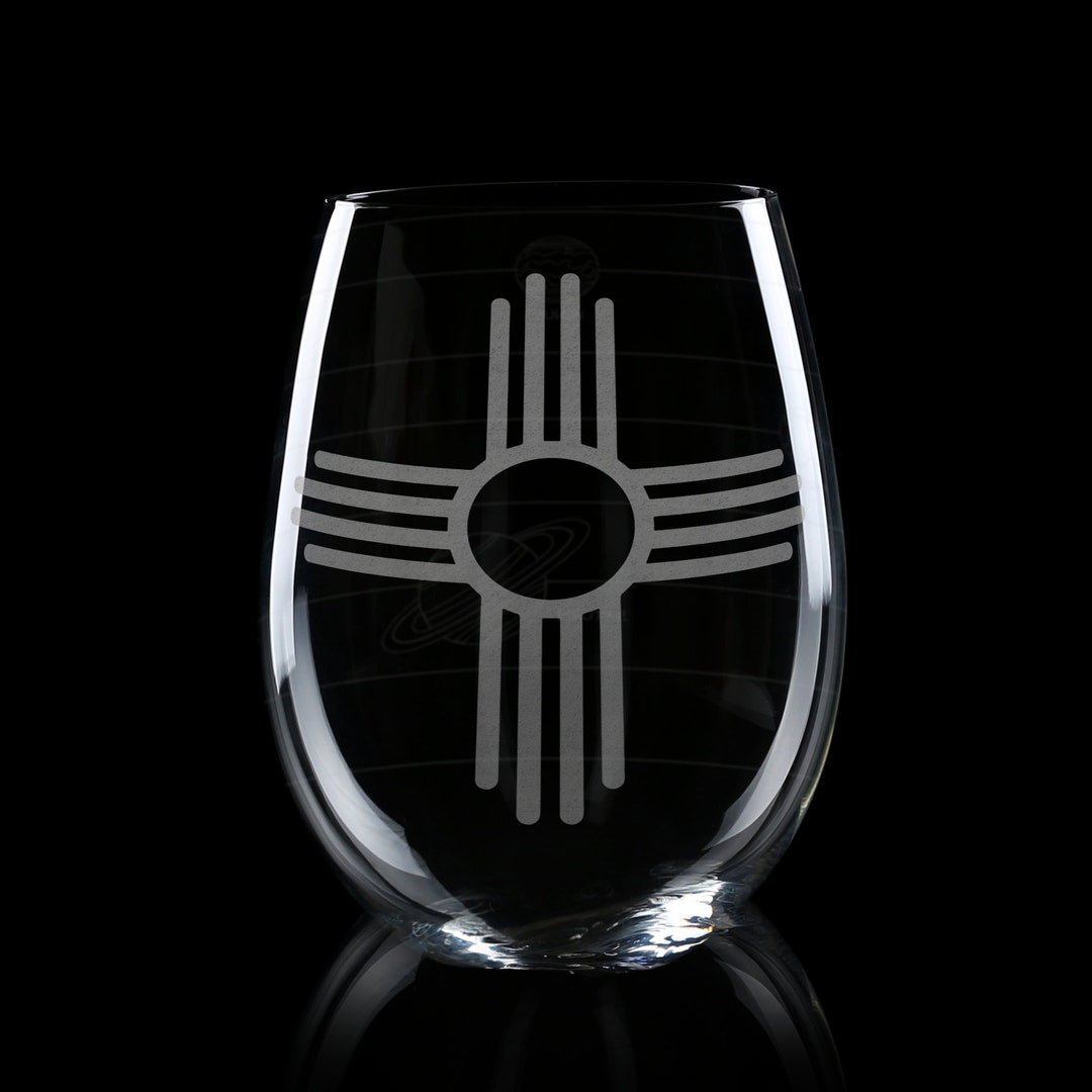 NEW MEXICO EMBLEM Engraved Wine Glass | 17 Oz Rim Tempered | Zia Symbol ...
