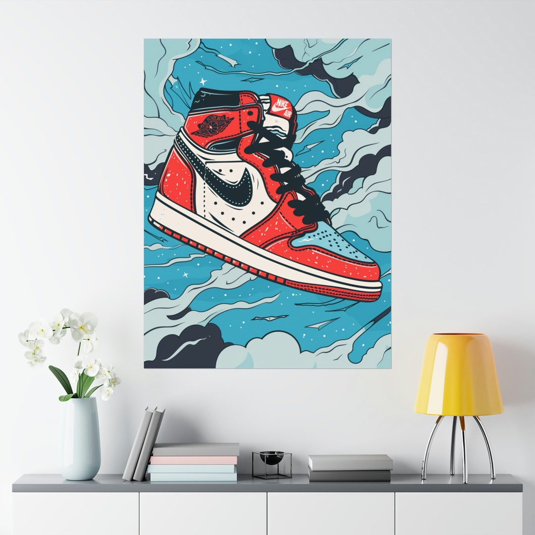 AIR JORDAN Retro Sneaker Wave Poster Classic Red and White High-top ...