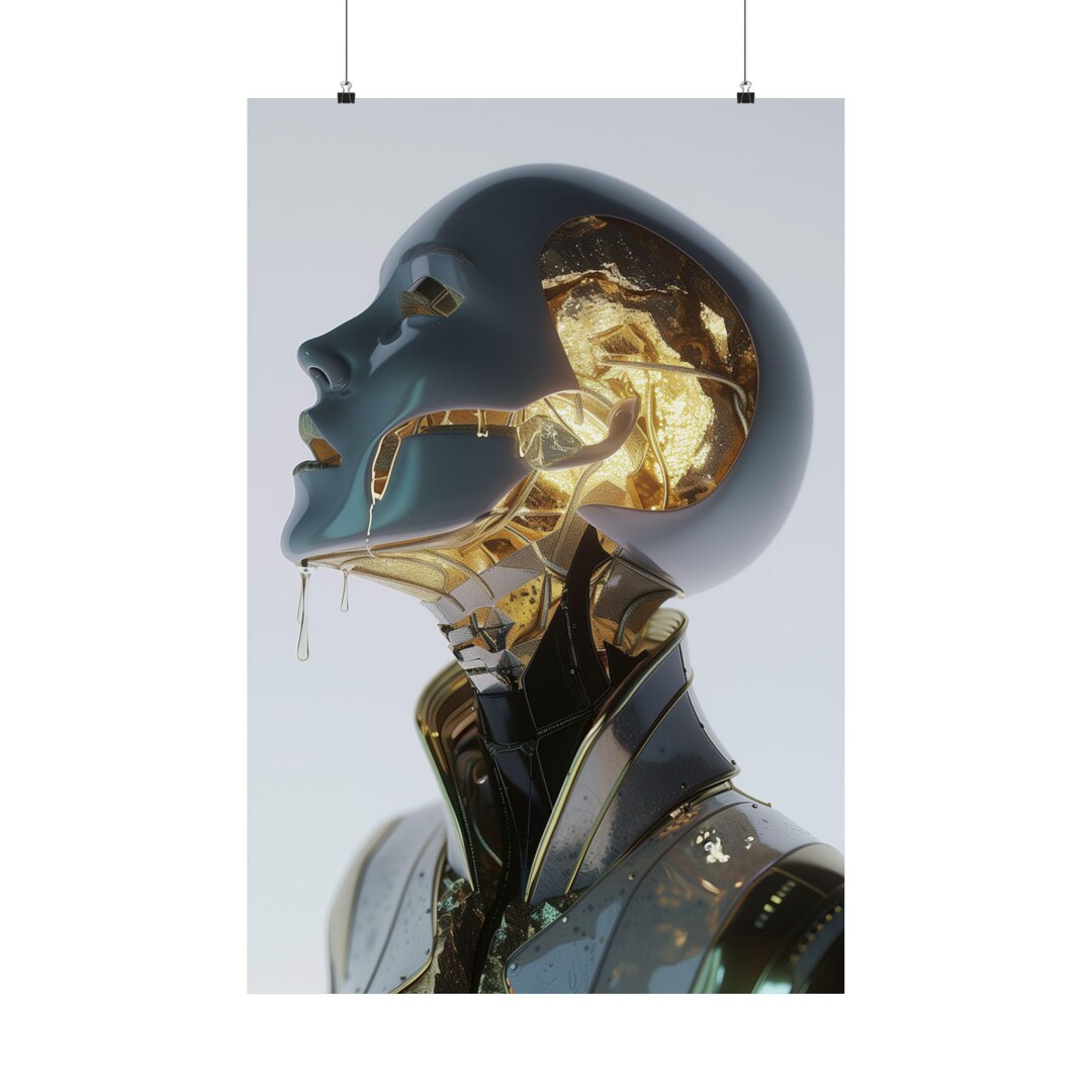 Futuristic Cyborg Art Print Intricate Robotic Portrait Sci-fi Wall ...