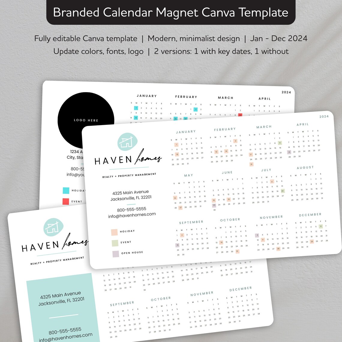 2024 Branded Calendar Magnet Canva Template Printable, Editable, Customizable, Easy to Use, DIY ...
