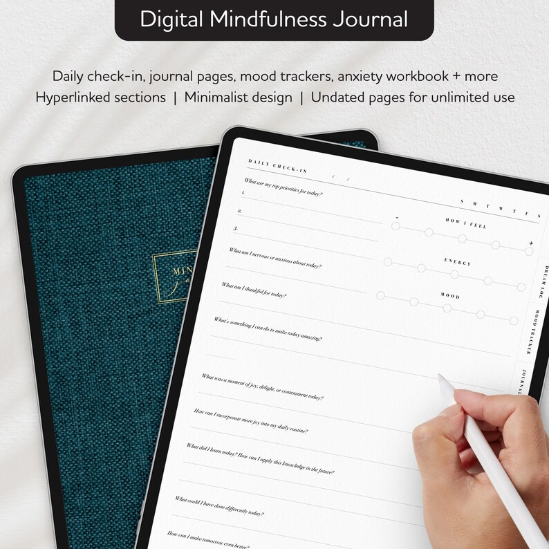 Digital Mindfulness Journal for Goodnotes on iPad Daily Check-ins, Mood ...