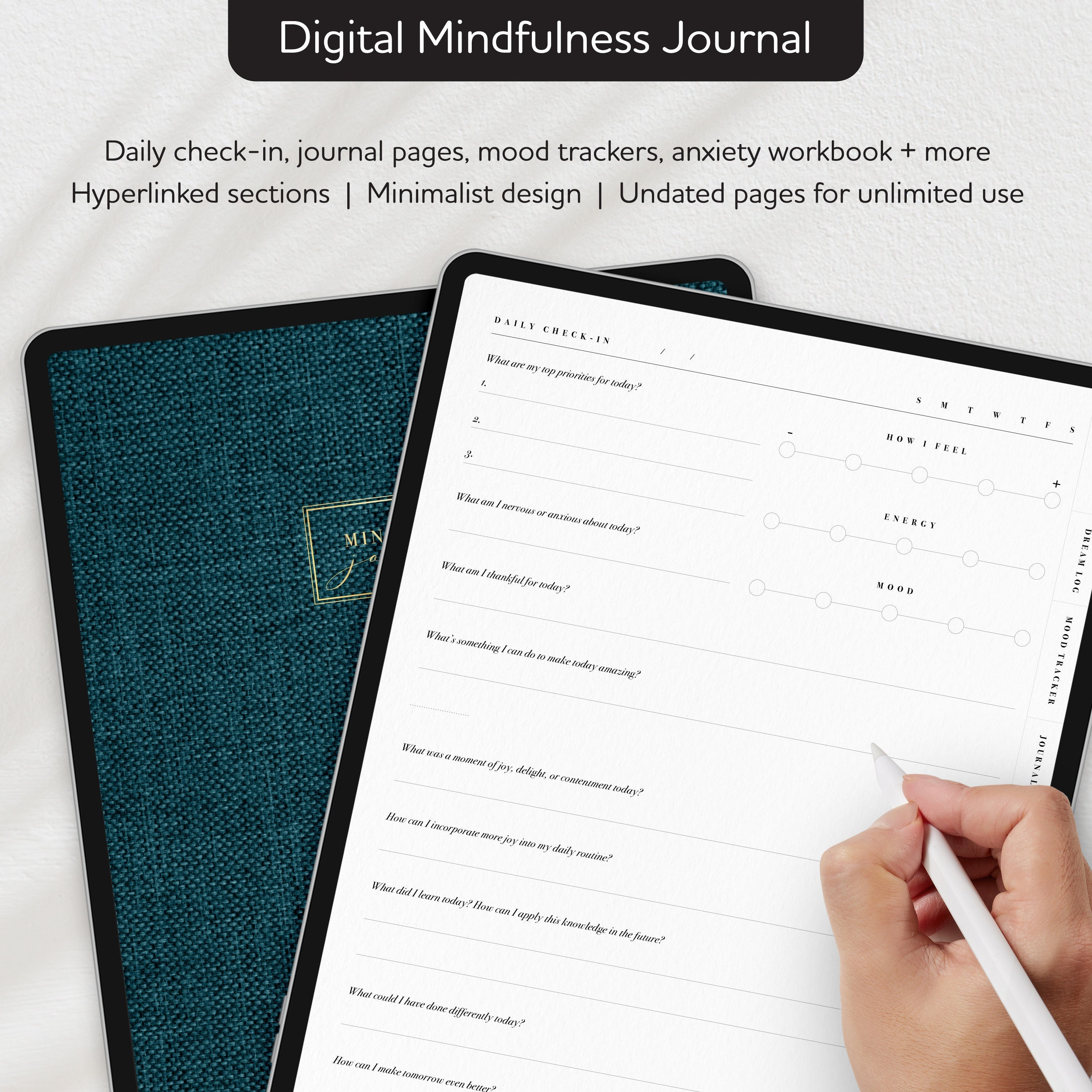 Digital Mindfulness Journal for Goodnotes on iPad Daily Check-ins, Mood ...