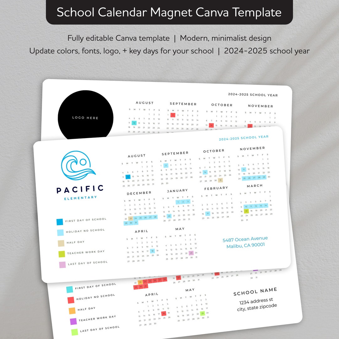 2024-2025 School Calendar Magnet Canva Template Printable, Editable ...