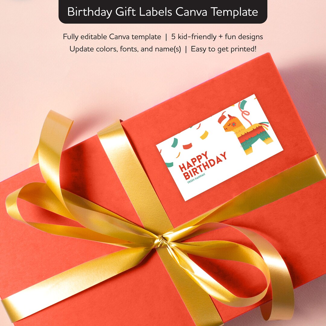 Birthday Gift Labels Canva Template Set of 5 Kid-friendly - Etsy