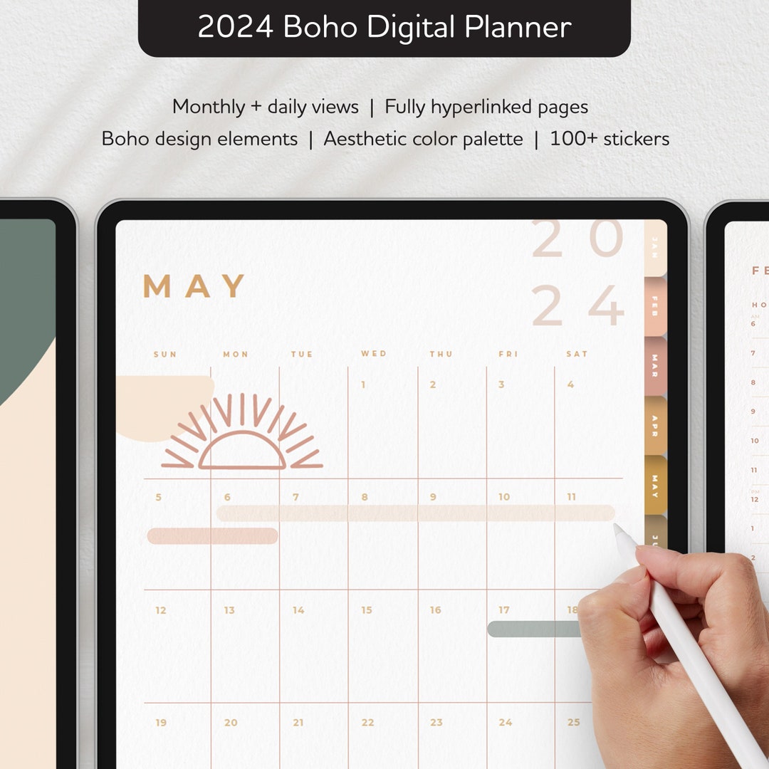 2024 Boho Digital Planner for Goodnotes on iPad Monthly Daily Views ...