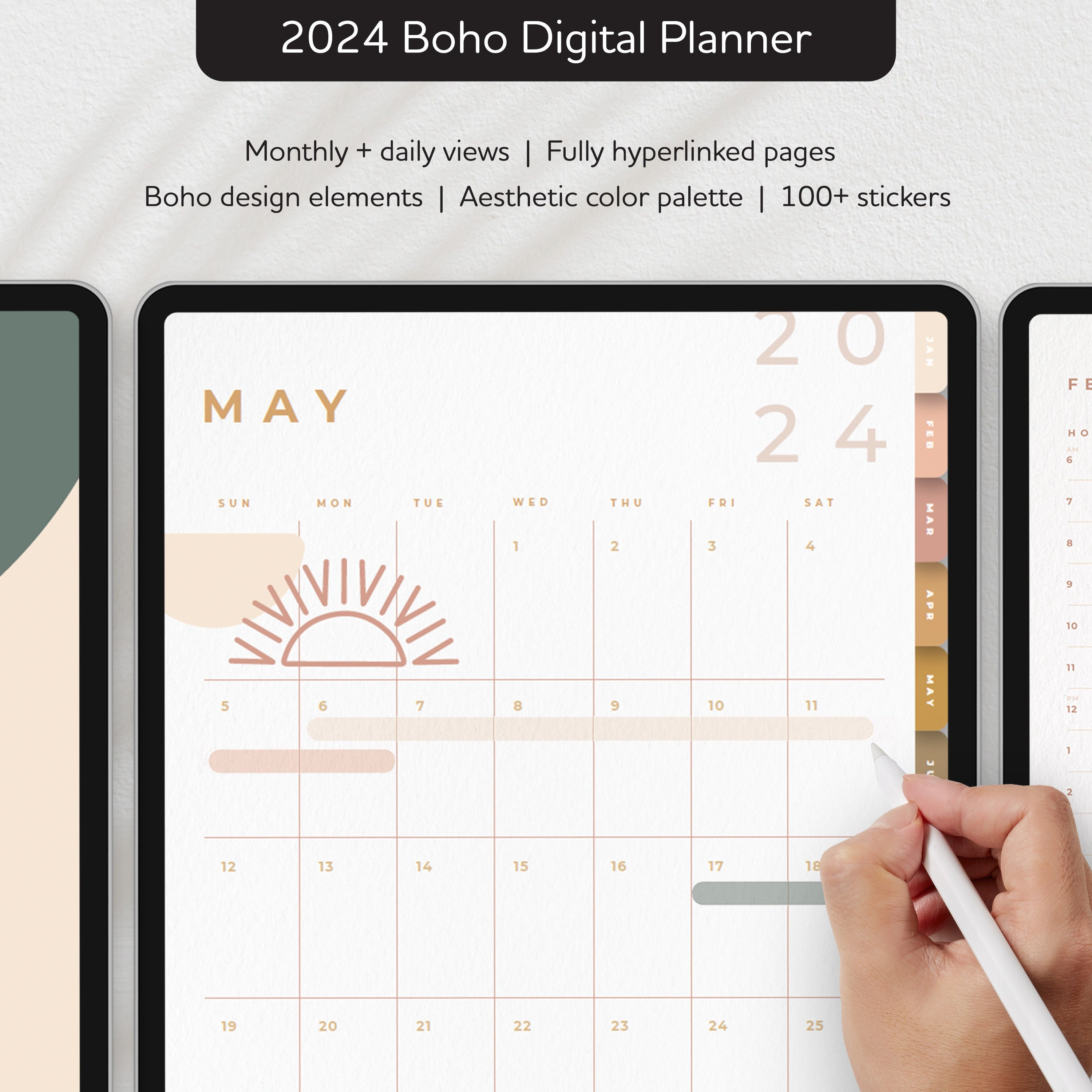 2024 Boho Digital Planner for Goodnotes on iPad Monthly Daily Views ...