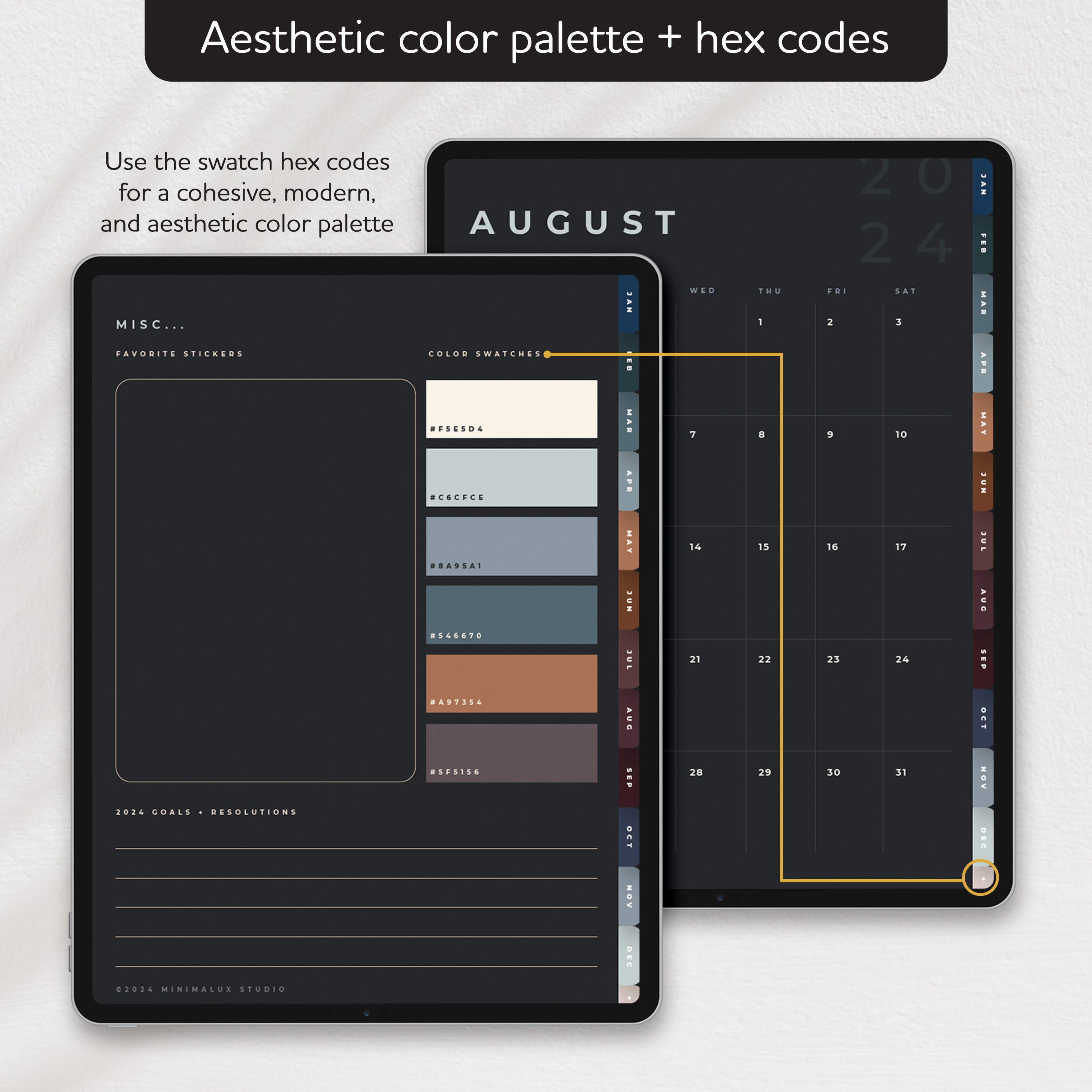 2024 Dark Mode Digital Planner for Goodnotes on iPad Monthly Daily ...