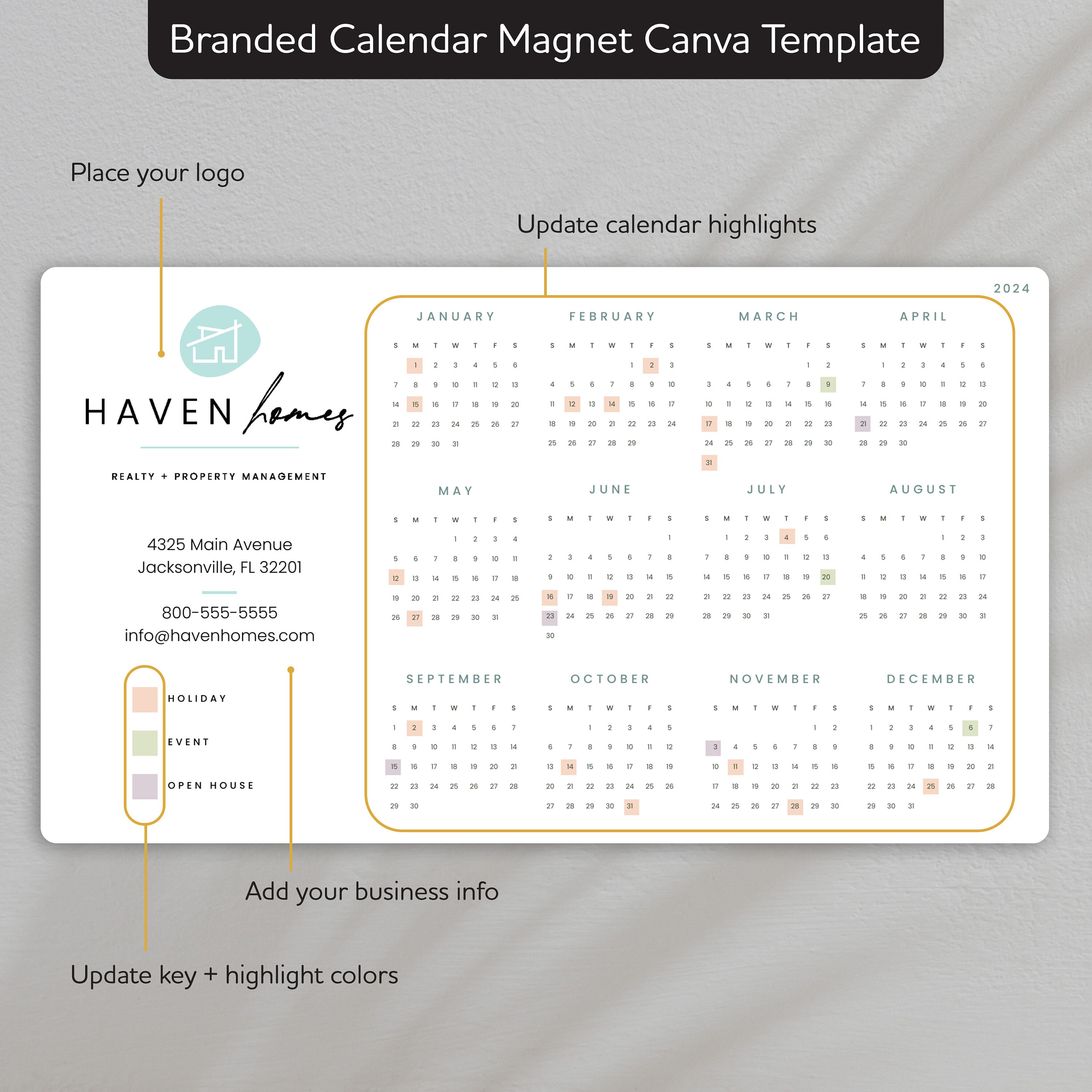 2024 Branded Calendar Magnet Canva Template Printable, Editable ...