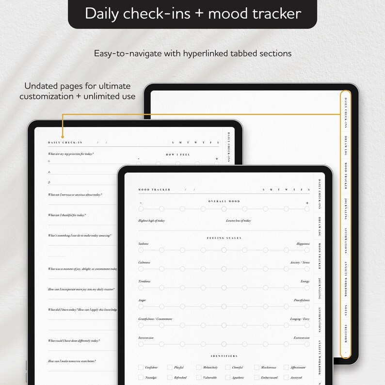 Digital Mindfulness Journal for Goodnotes on iPad Daily Check-ins, Mood ...