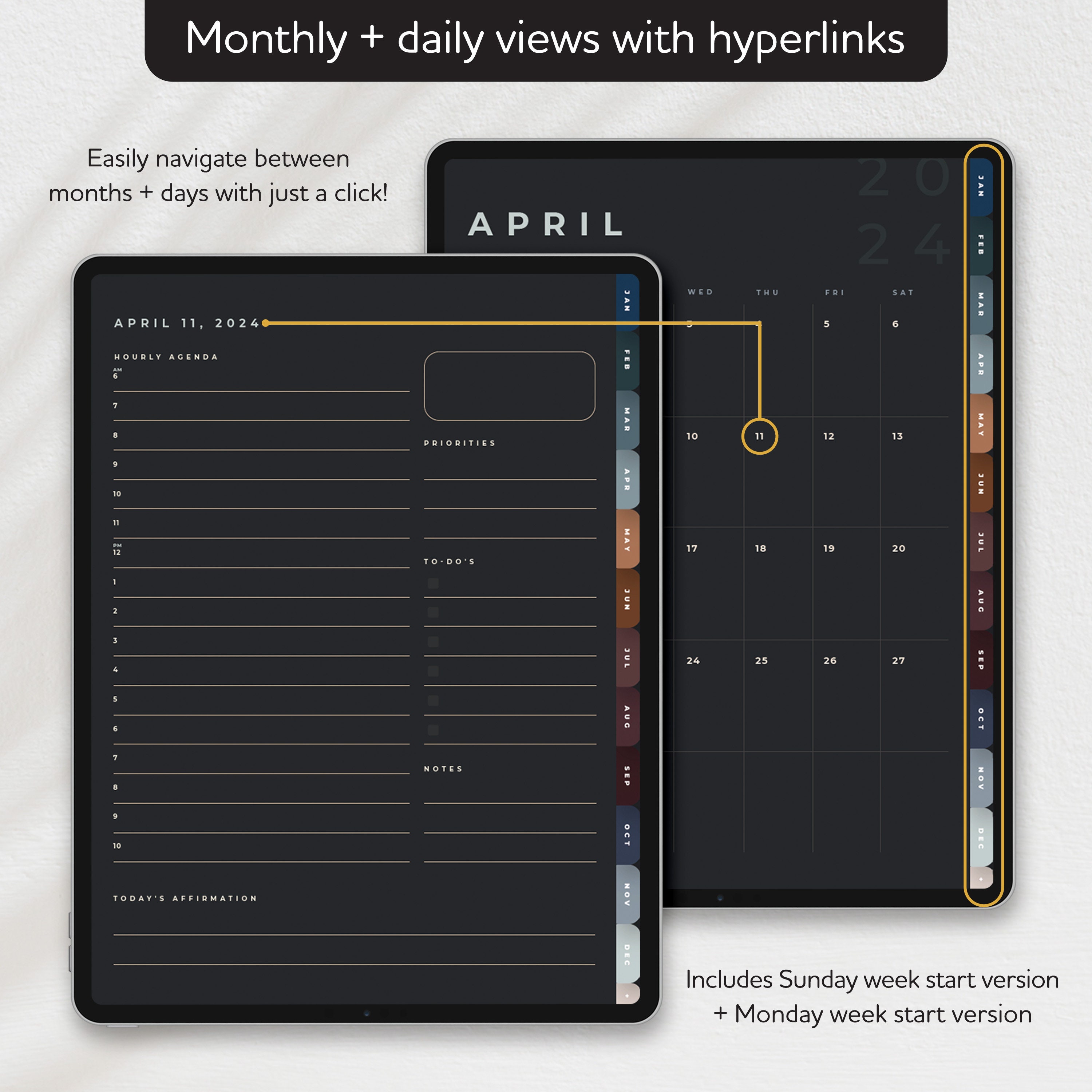 2024 Dark Mode Digital Planner for Goodnotes on iPad Monthly Daily ...