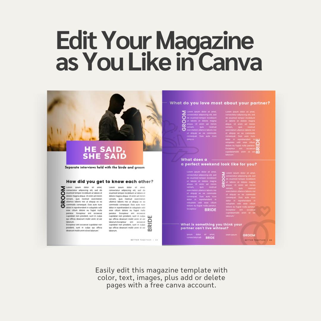 Custom Wedding Magazine Template | Bridal Couple Gift, Personalized ...