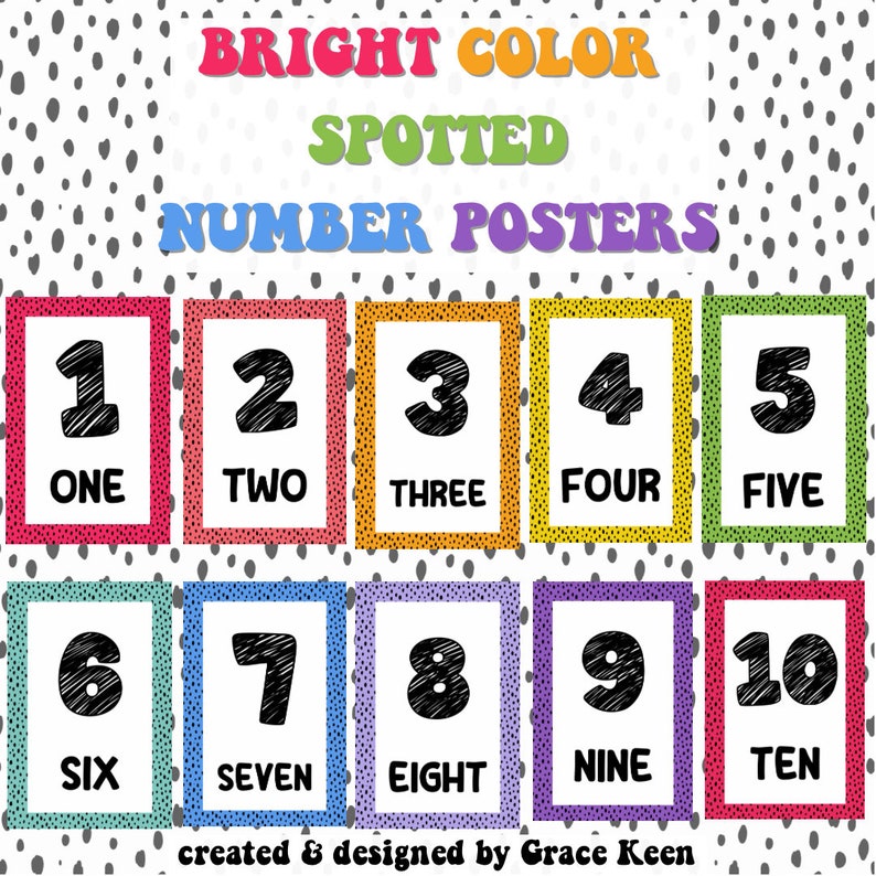 Bright Color Spotted Classroom Number Posters - Etsy