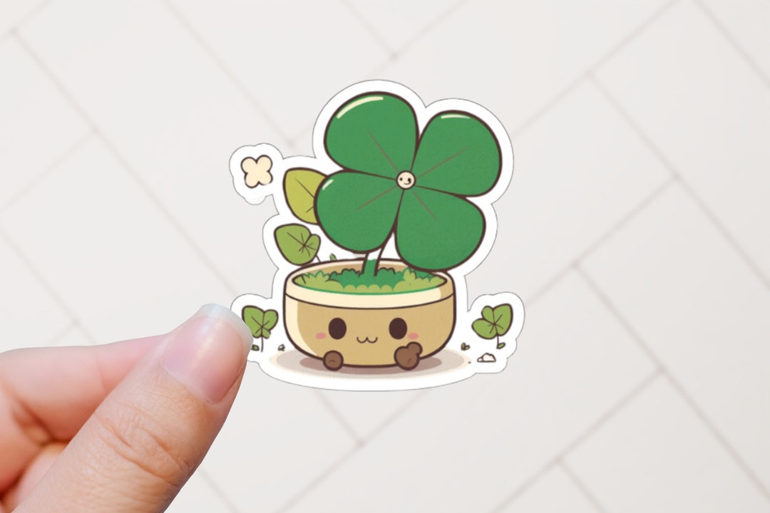 Cute Clover, Planter Sticker, Kawaii Sticker, Kiss-cut Sticker, Planner ...