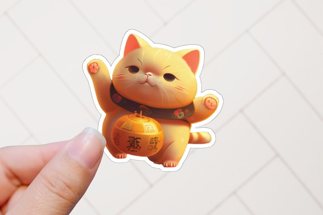 Lucky Cat Sticker, Cartoon Sticker, Cute Cat Sticker, Cat Lovers ...