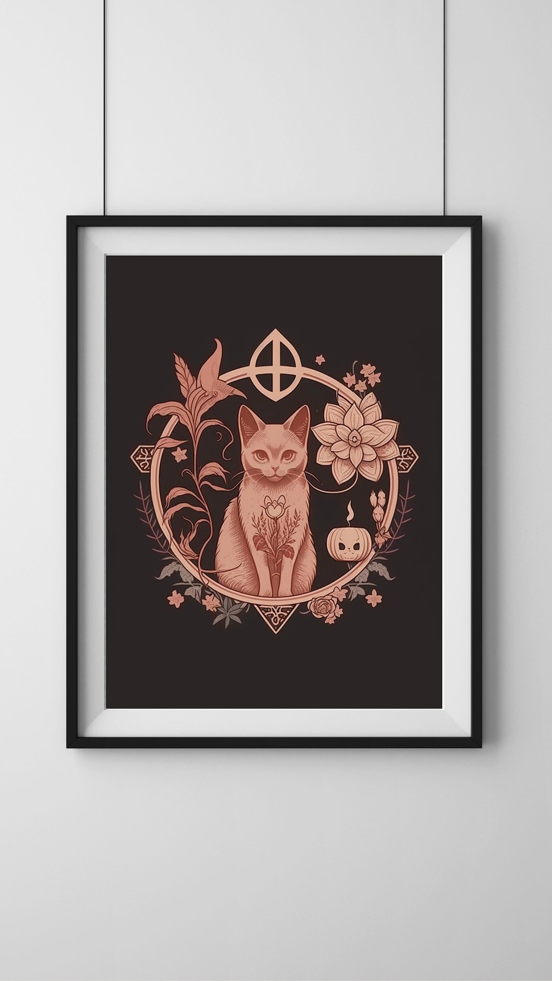 Pink Occult Cat Occult Cartoon Digital Print Digital Art Kitty Cartoon ...