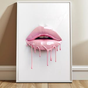 Pink Drip Lips Wall Art Print | Beauty Poster | Trendy Wall Art | Pink ...