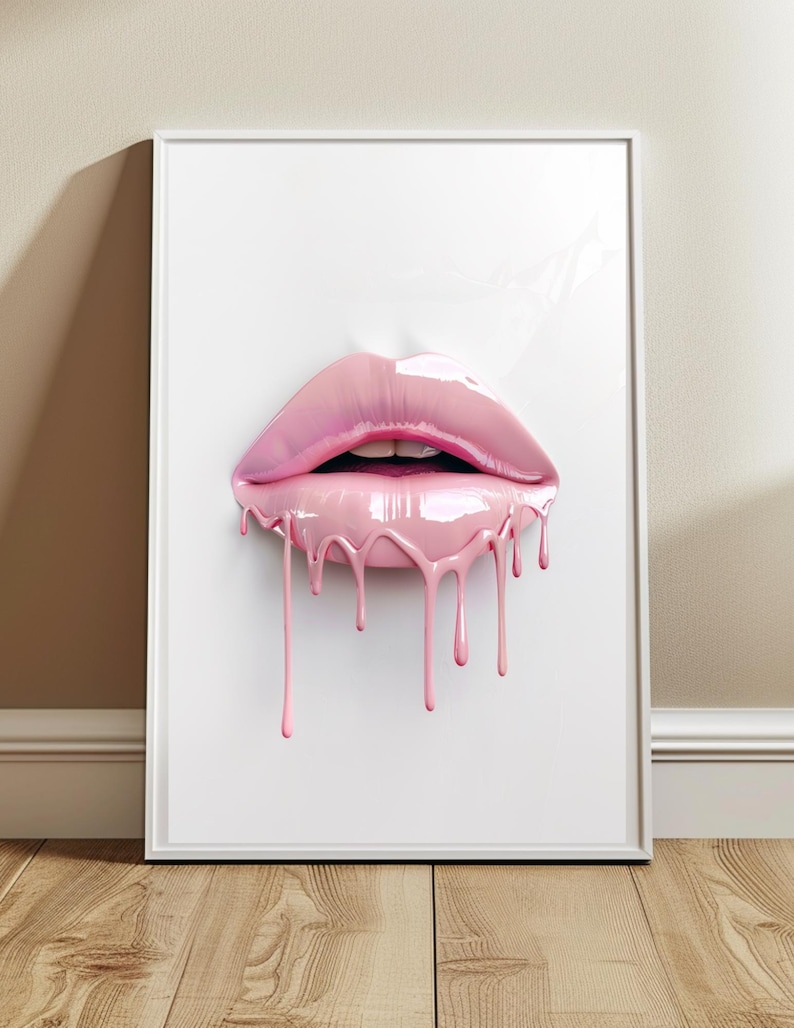 Pink Drip Lips Wall Art Print | Beauty Poster | Trendy Wall Art | Pink ...