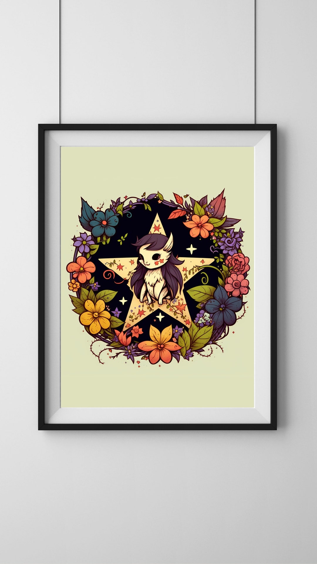 Cute Animal Floral Pentagram Cartoon Digital Print Digital Art Occult ...
