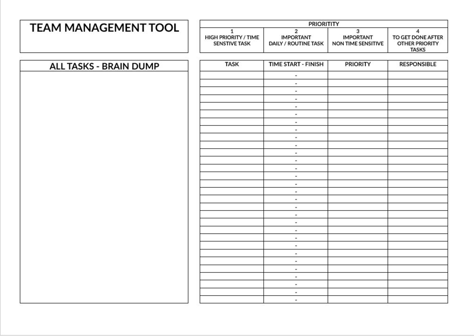 Team Management Task Planner - Printable PDF - Etsy