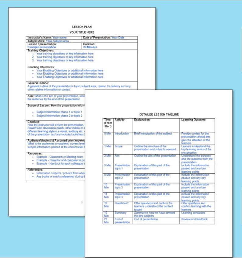 Professional Presentation / Lesson Plan Word / Pdf Instant Download - Etsy