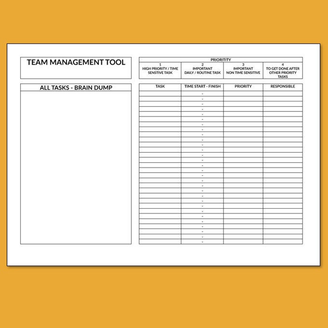 Team Management Task Planner - Printable PDF - Etsy
