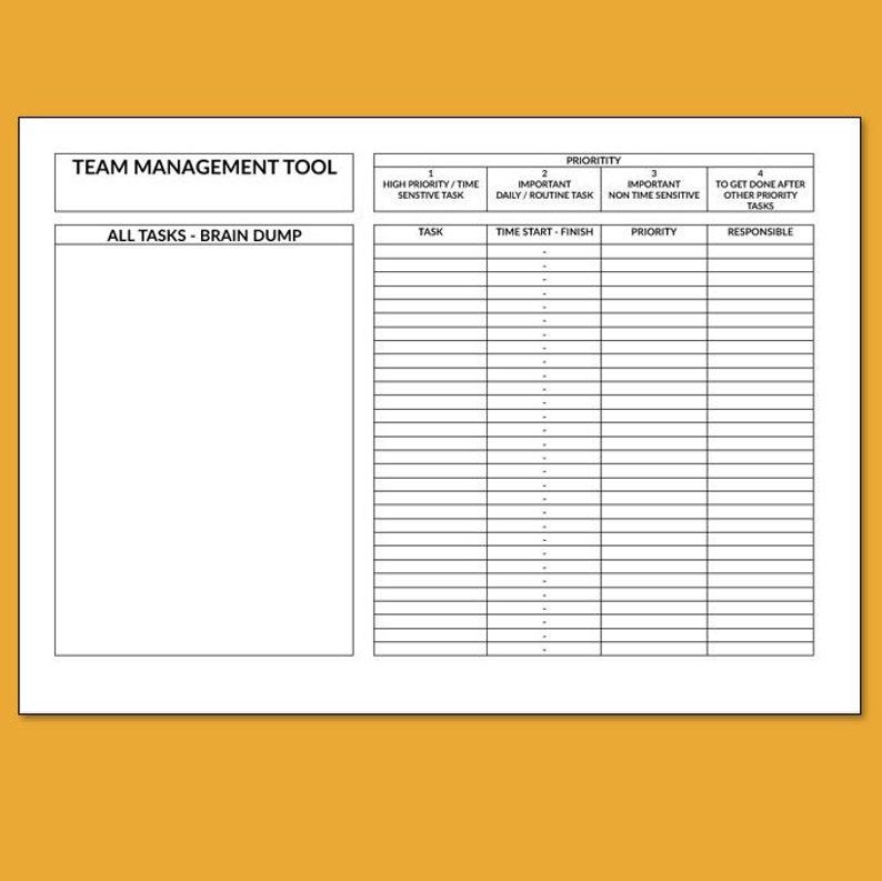 Team Management Task Planner - Printable PDF - Etsy