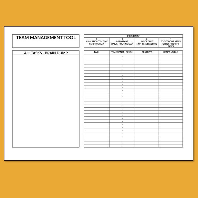 Team Management Task Planner - Printable PDF - Etsy