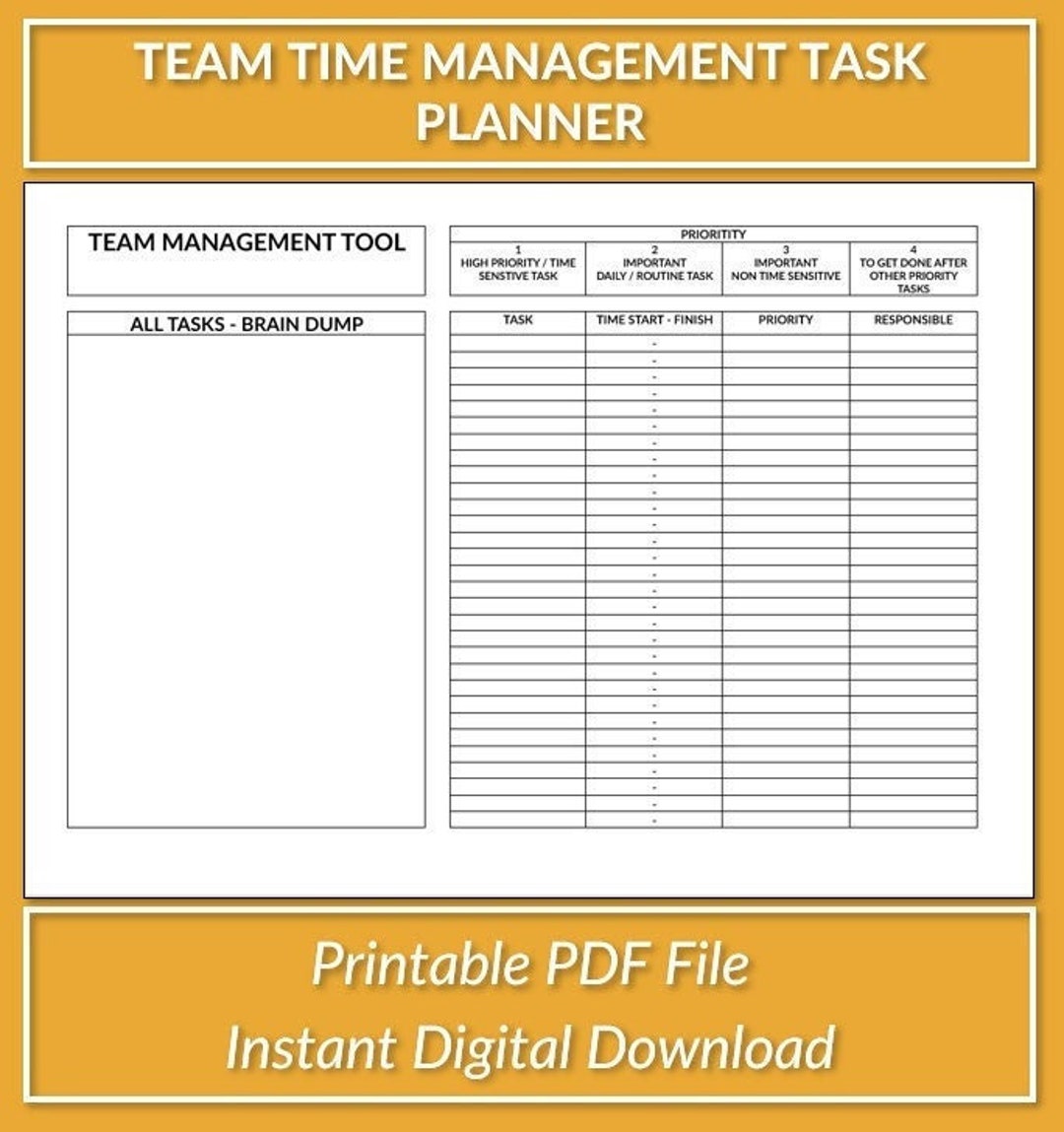Team Management Task Planner - Printable PDF - Etsy