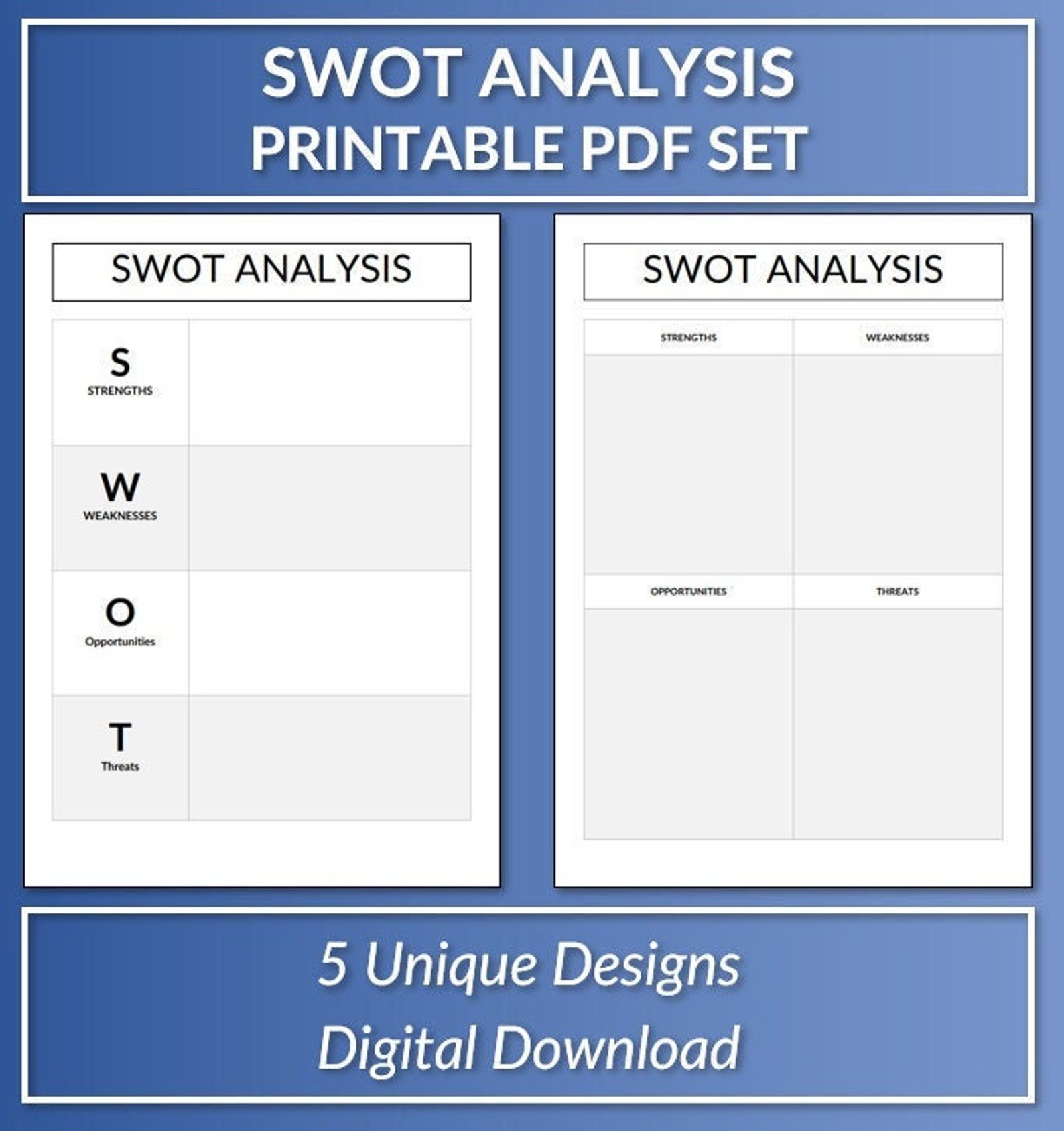 SWOT Analysis - Printable PDF Set - Etsy