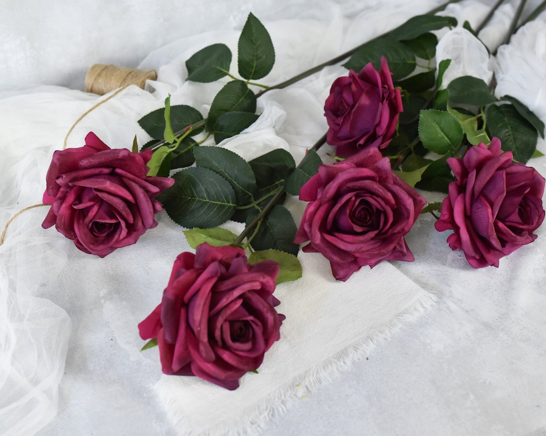 Real Touch Burgundy Wine Red Rose - Artificial Flower / Wedding ...
