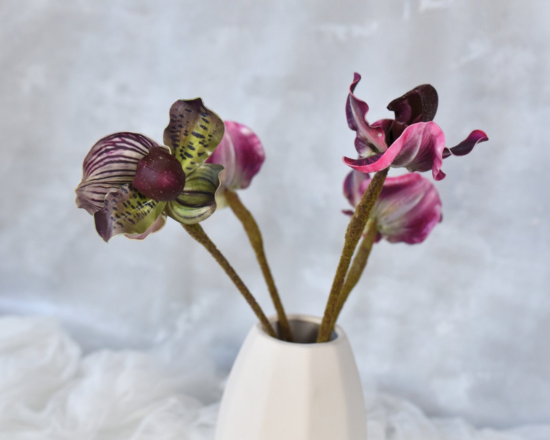Real Touch Violet Purple Slipper Orchid - Artificial Flower / Wedding ...