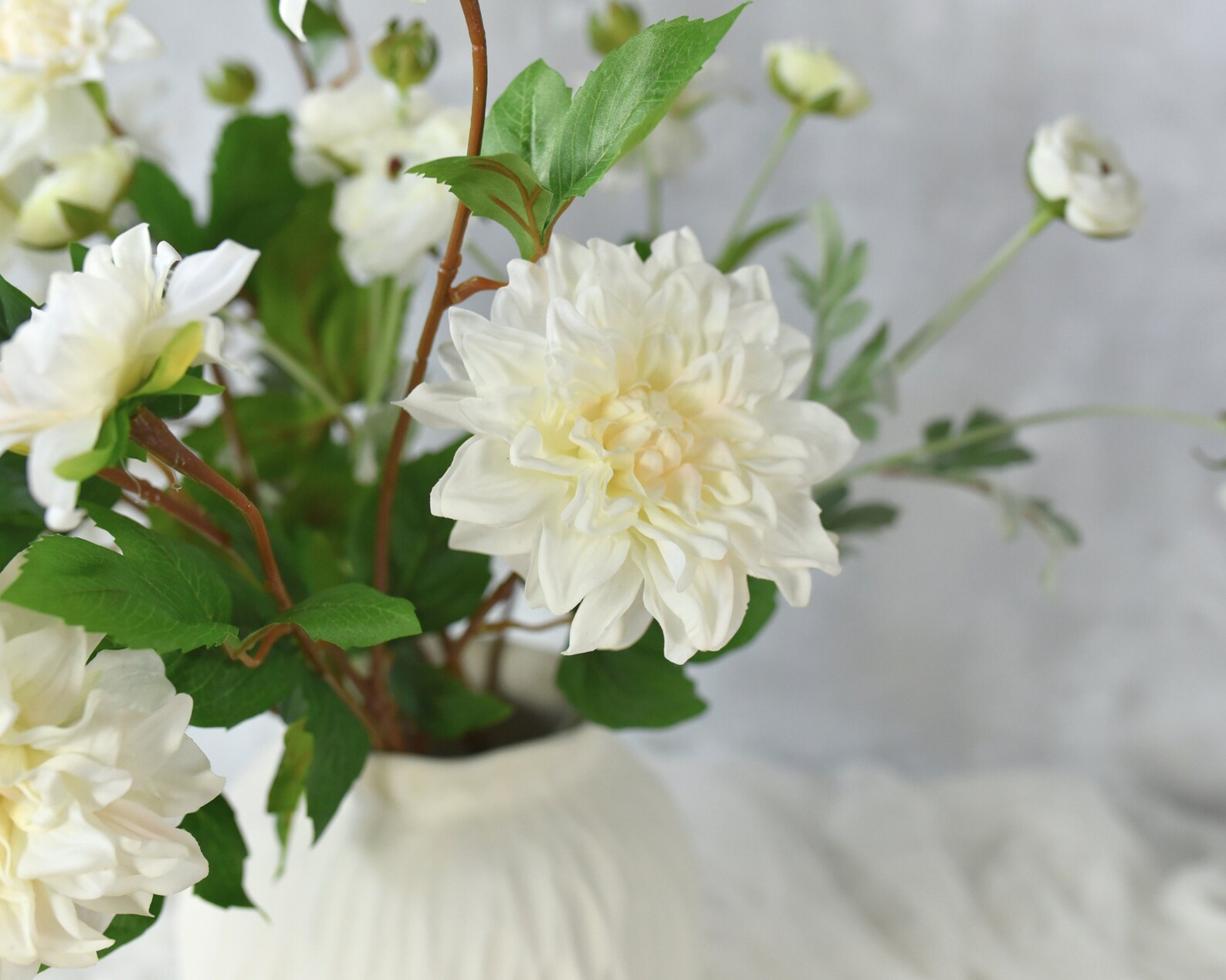 Real Touch Cream White Dahlia Flower Stem - High Quality Faux Floral ...