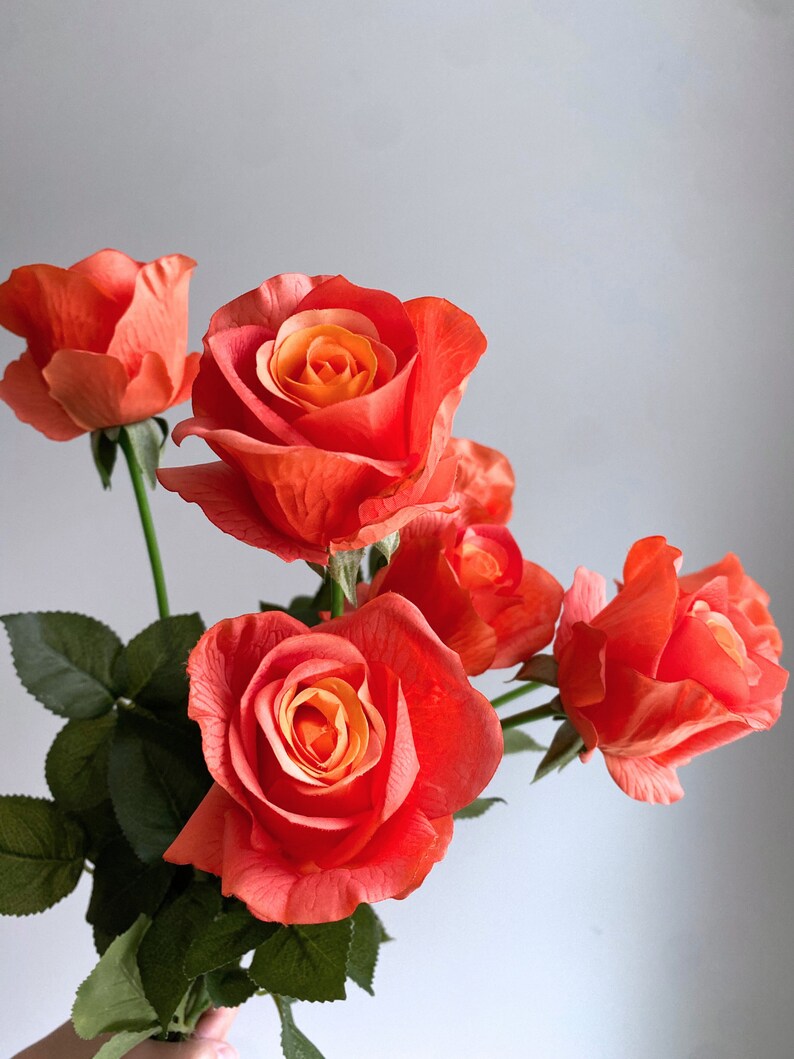 Real Touch Orange Rose Stem - High Quality Artificial Flower / DIY ...
