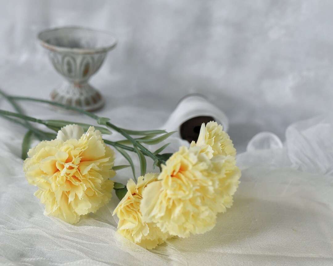 Set of 3 - Artificial Light Yellow Carnation Stem / Faux Floral ...