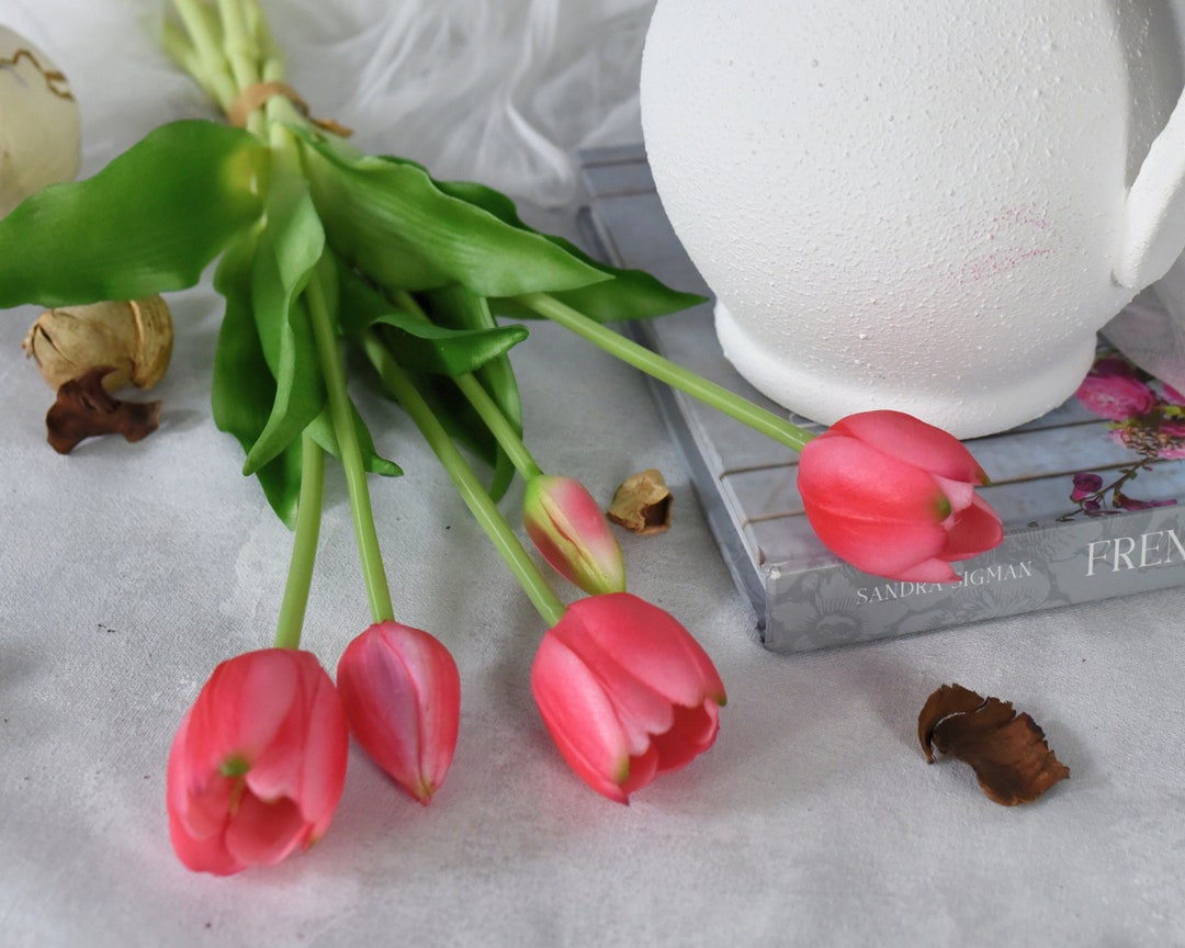 5 Stems Real Touch Dark Pink Tulip Bouquet - High Quality Artificial ...