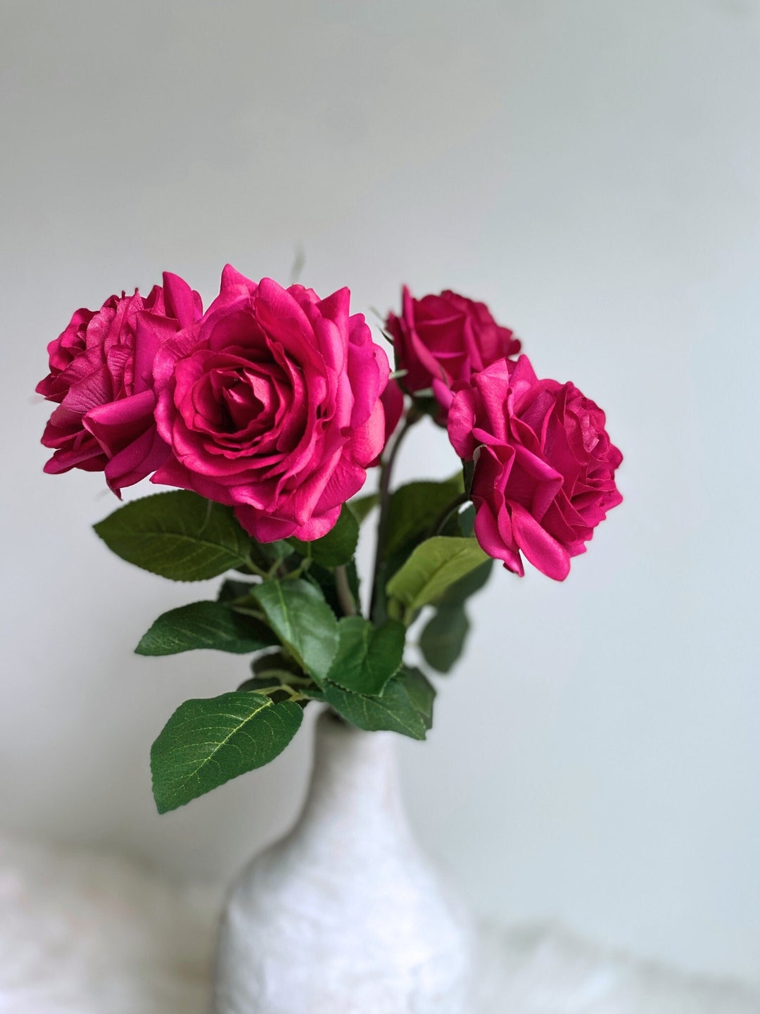 Real Touch Fuchsia Rose Stem / High Quality Artificial Flower / DIY ...