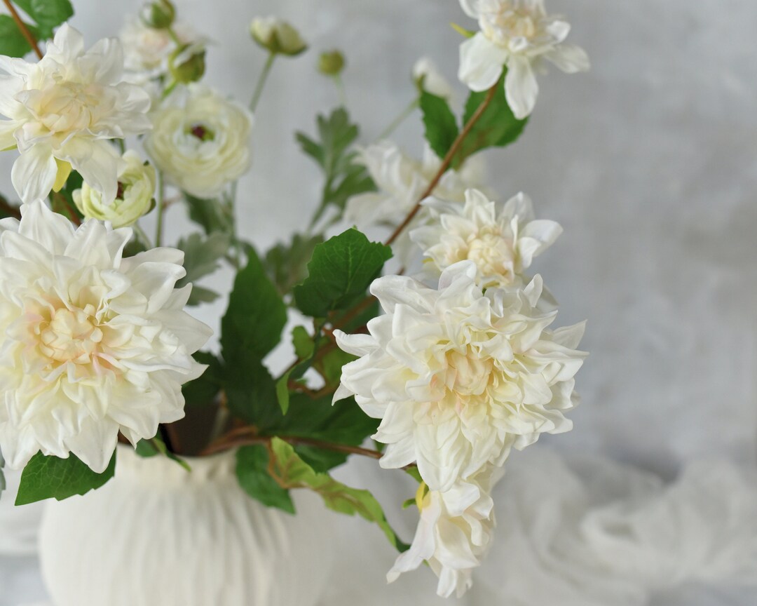 Real Touch Cream White Dahlia Flower Stem - High Quality Faux Floral ...