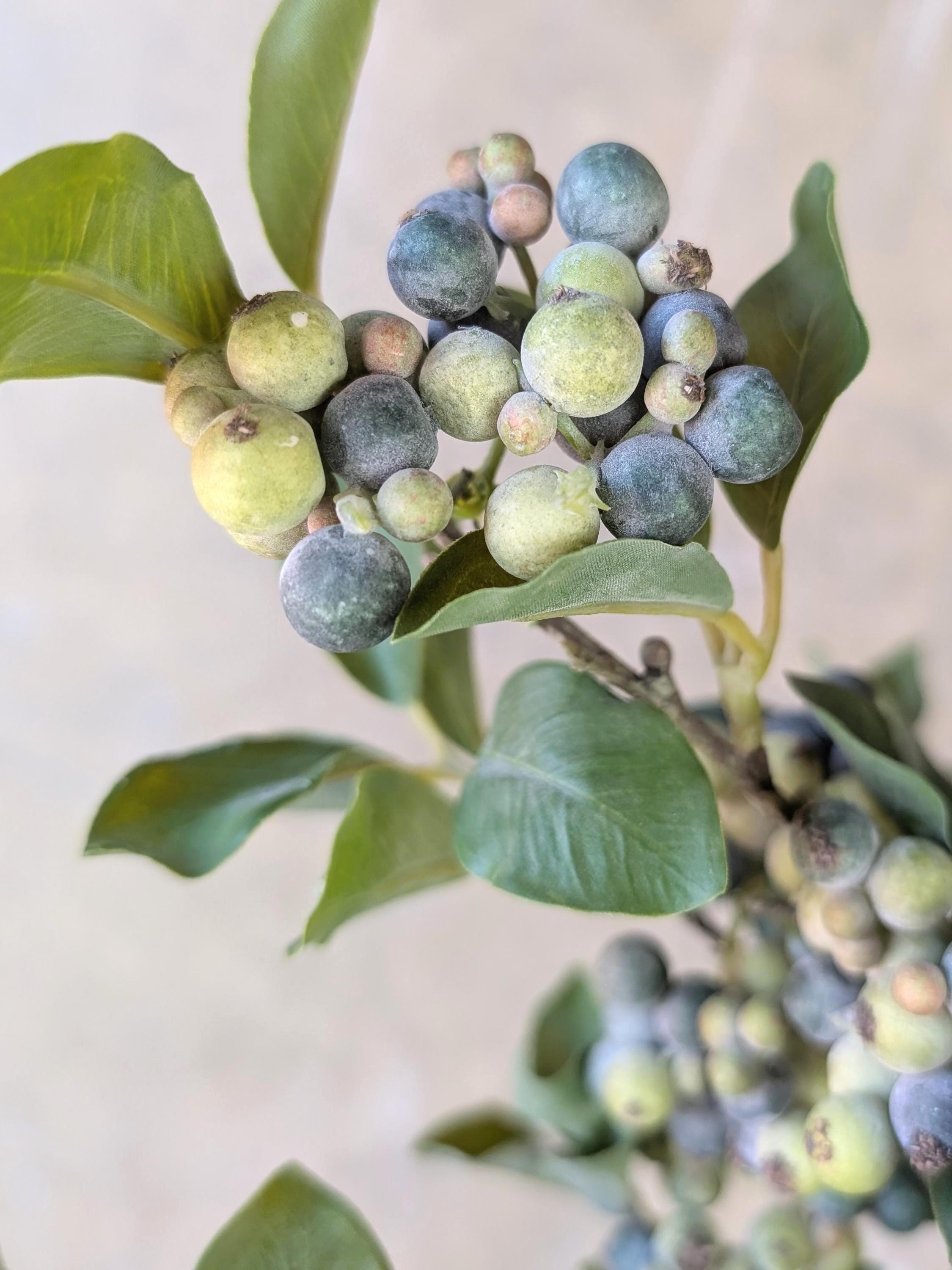 Faux Green and Dusty Blue Berries Spray - Artificial Fruits Spray ...