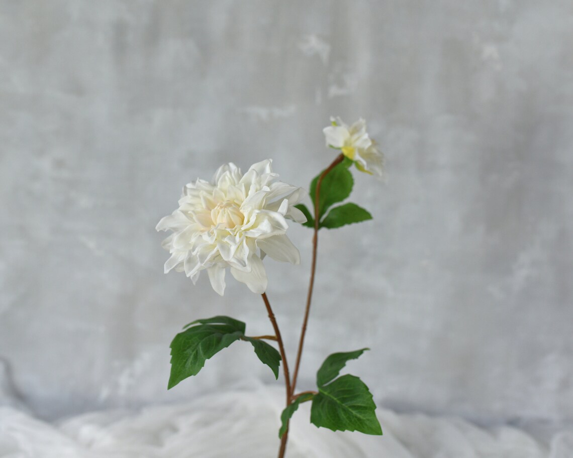 Real Touch Cream White Dahlia Flower Stem - High Quality Faux Floral ...
