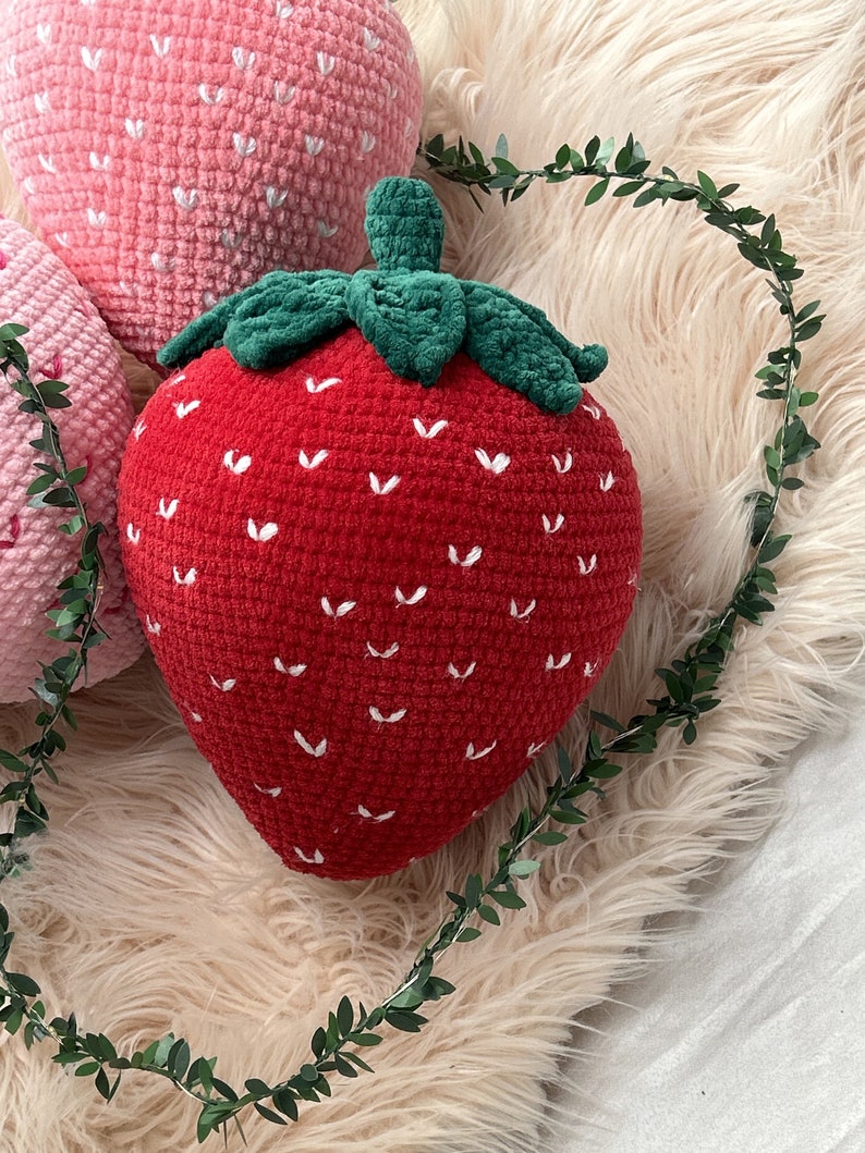 Crochet Strawberry Pillow Strawberry Plushie Knitted - Etsy