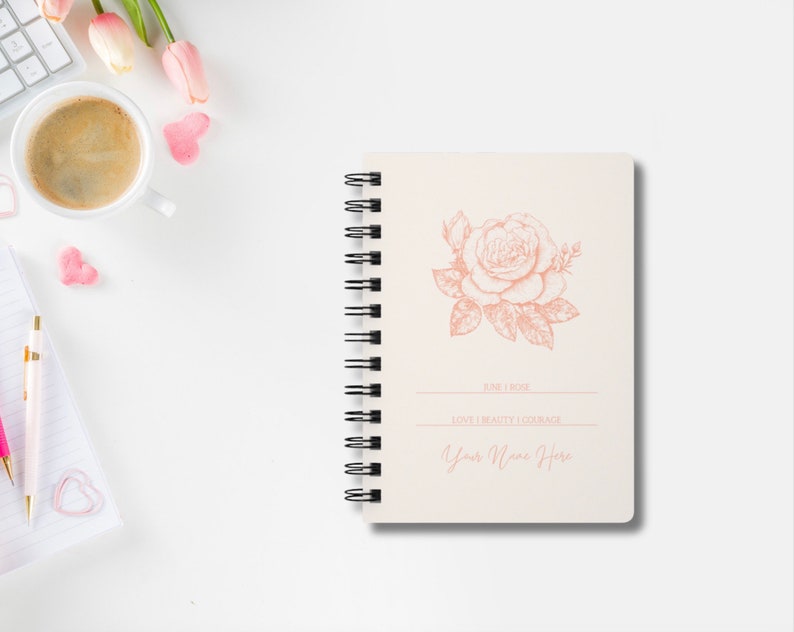 June Rose Birthday Flower Personalized Journal Gift Custom Writer Gift ...