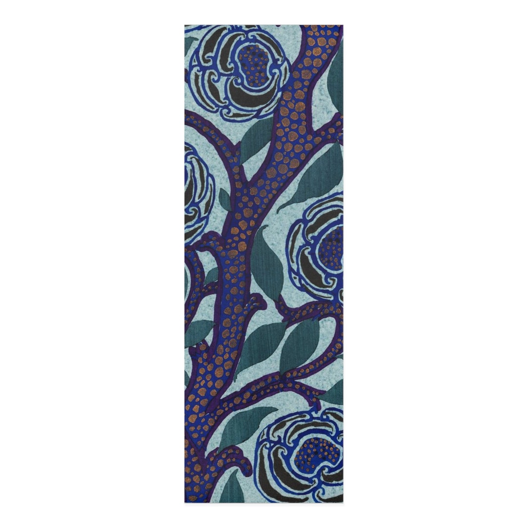 Decorative Art Deco Yoga Mat, Blue Purple Flower Yoga Mat, Art Print ...