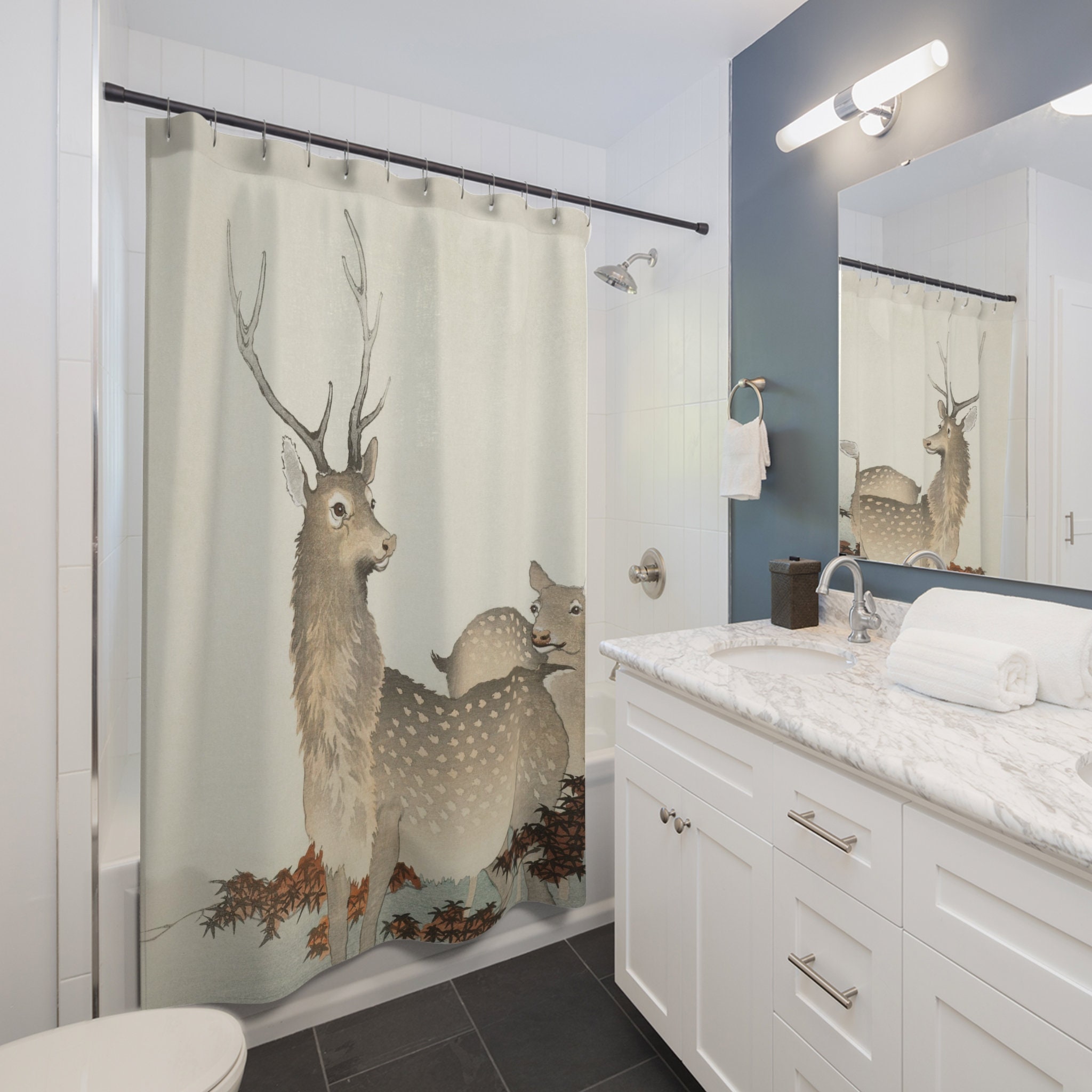 Deer Shower Curtain, Woodland Shower Curtain, Forest Bathroom, Wild ...